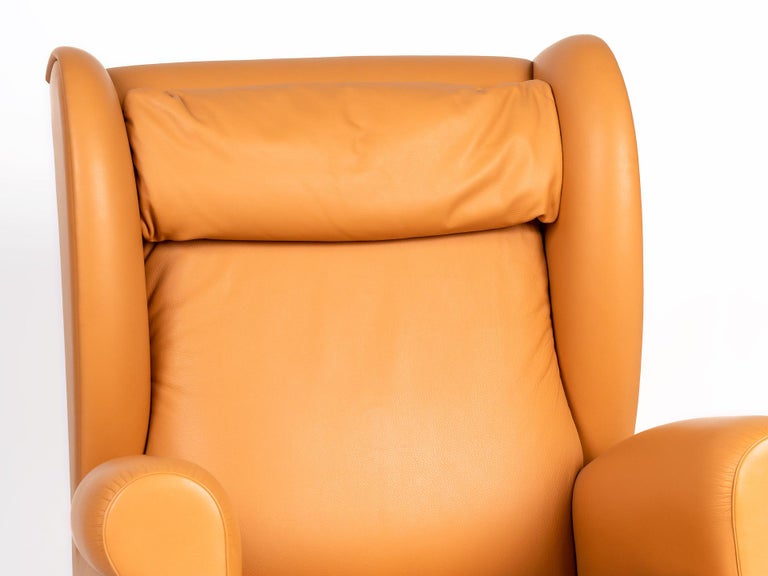 Classical Poltrona Frau Leather Wingback Chair with Matching Ottoman ...