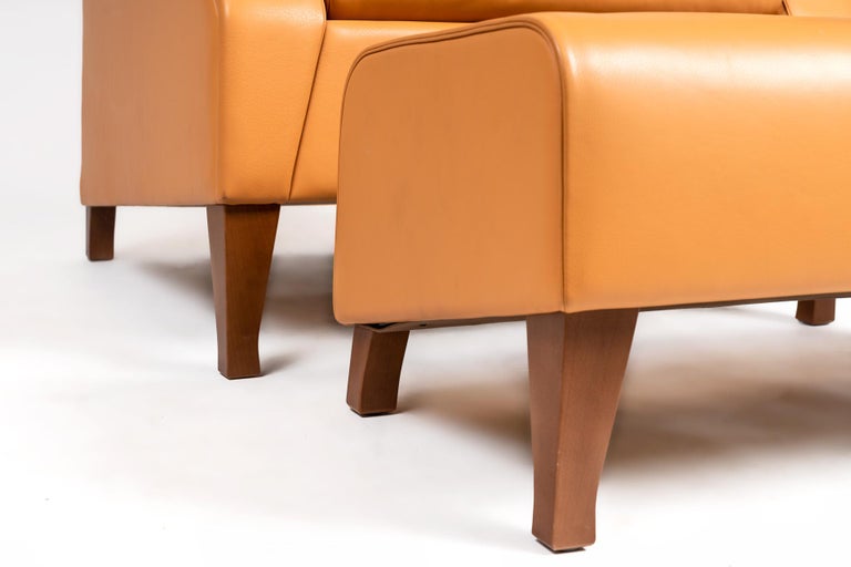 Classical Poltrona Frau Leather Wingback Chair with Matching Ottoman ...