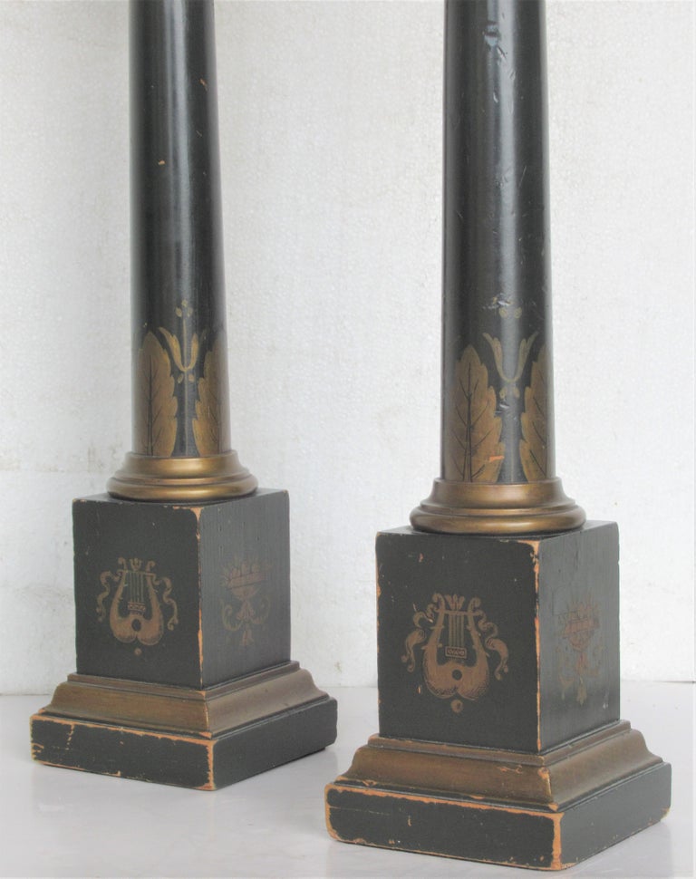 Classical Regency Style Tole Painted Column Lamps at 1stDibs