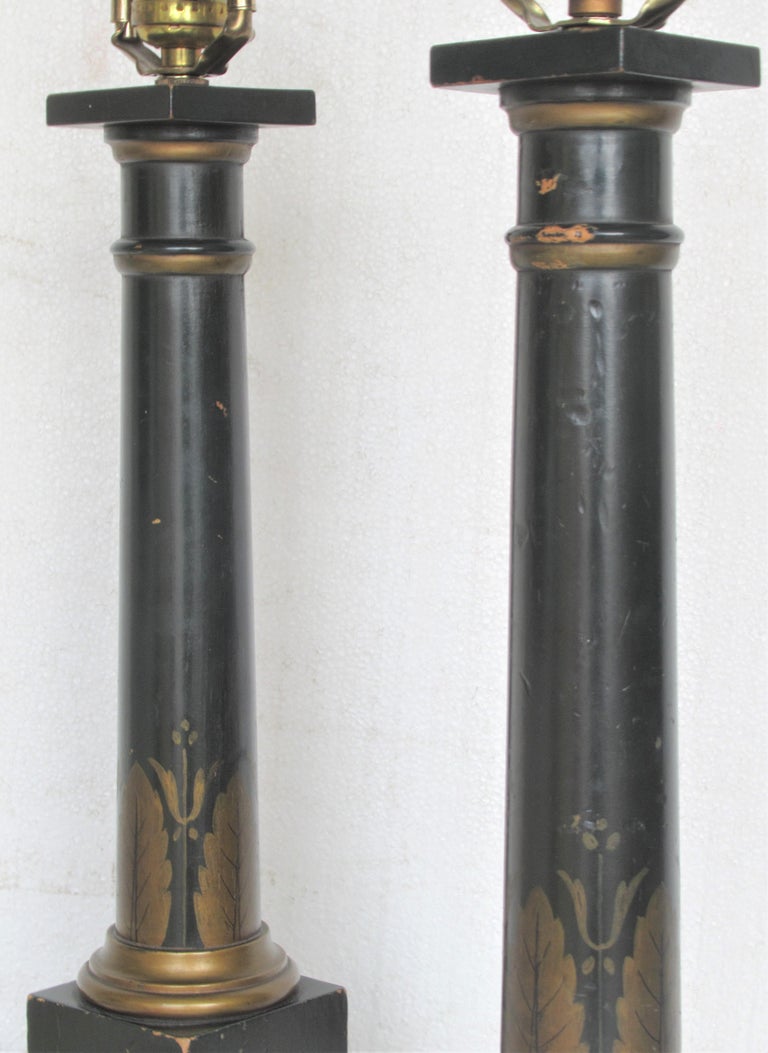 Classical Regency Style Tole Painted Column Lamps at 1stDibs