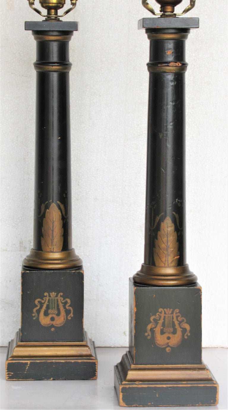 Classical Regency Style Tole Painted Column Lamps at 1stDibs