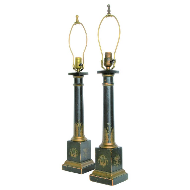 Classical Regency Style Tole Painted Column Lamps at 1stDibs