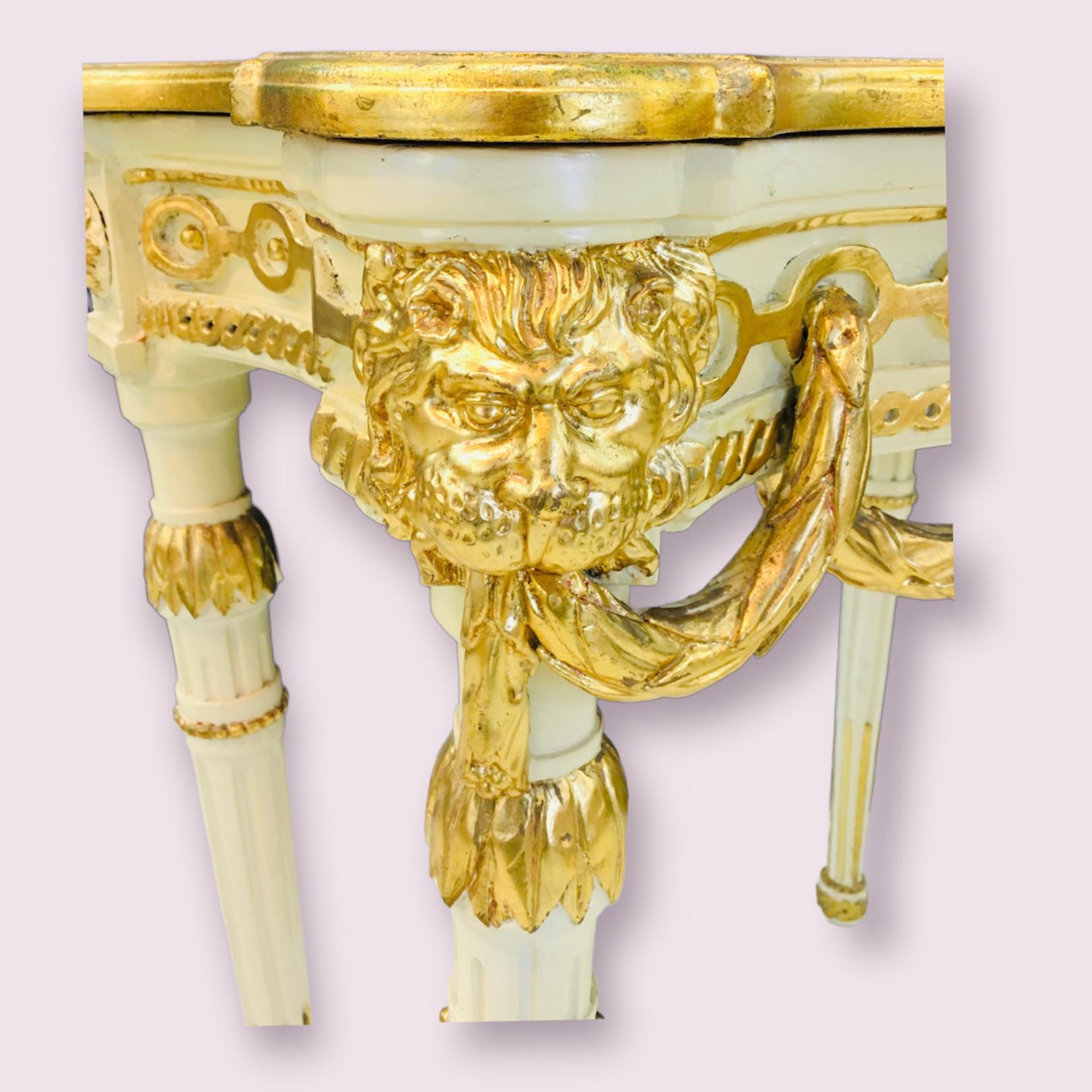 Classicist Console Table with Gilded Lion Heads For Sale at 1stDibs