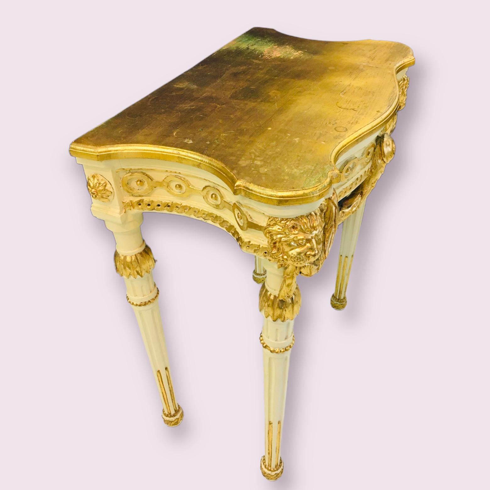 Classicist Console Table with Gilded Lion Heads For Sale at 1stDibs