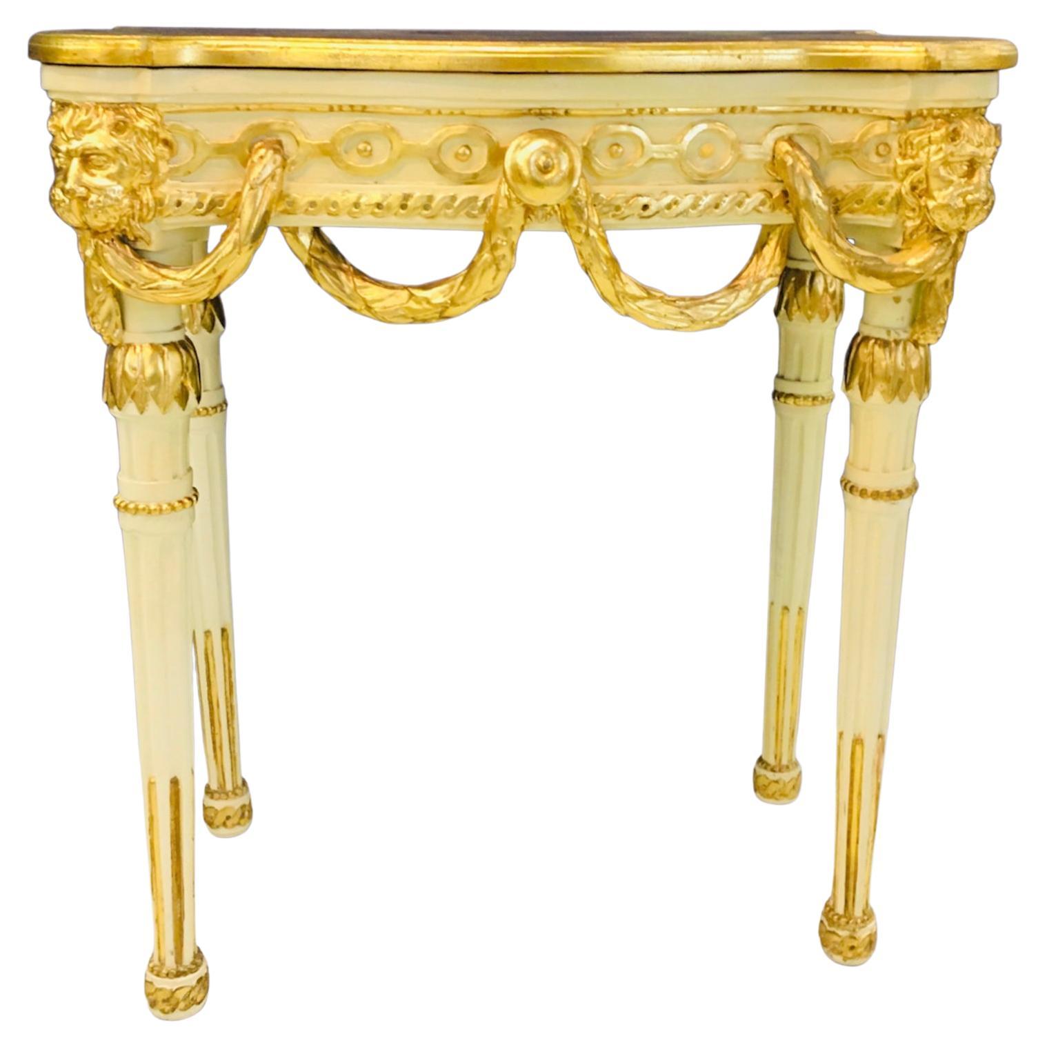 Classicist Console Table with Gilded Lion Heads For Sale at 1stDibs