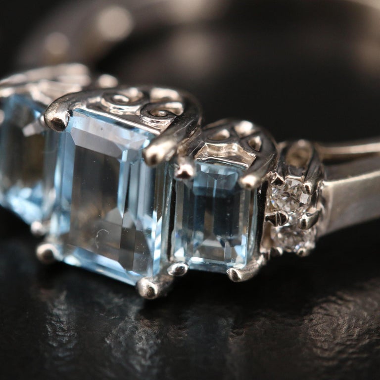 Customizable Classy 3 Stones Aquamarine Engagement Ring, 18K Gold ...