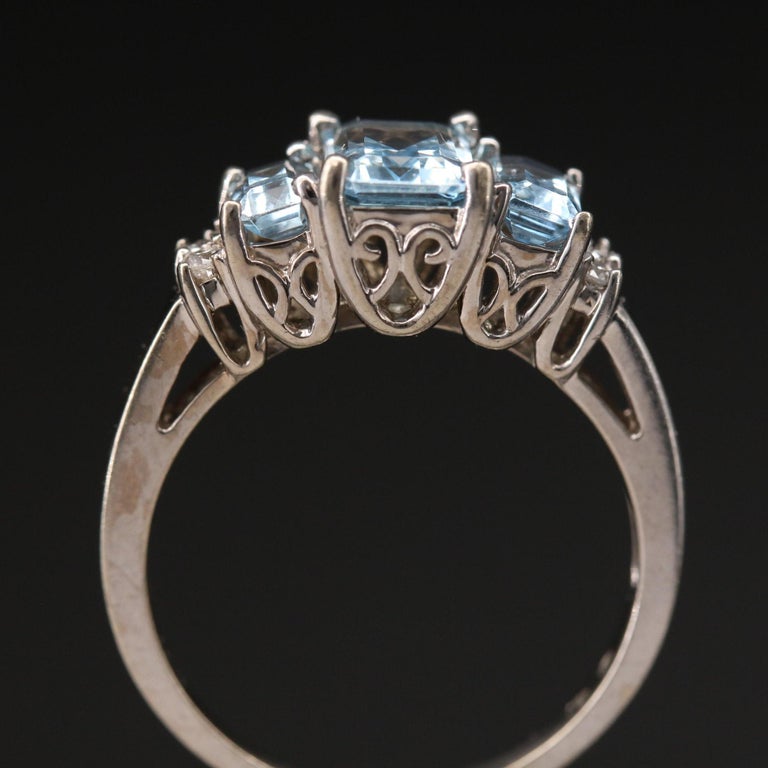 Customizable Classy 3 Stones Aquamarine Engagement Ring, 18K Gold ...
