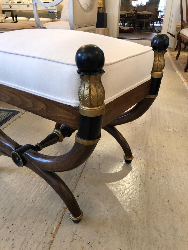 Classy French Empire Mahogany and Ebonized Bench Ottoman with New ...
