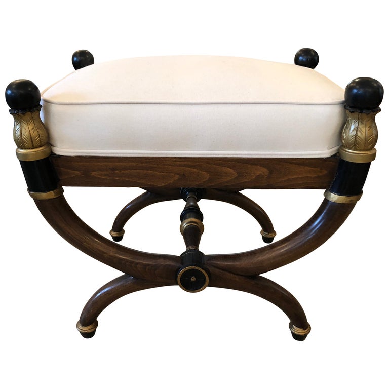 Classy French Empire Mahogany and Ebonized Bench Ottoman with New ...