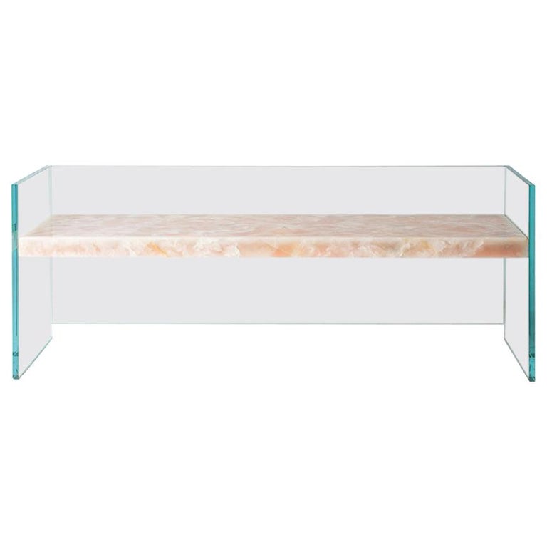 Claste Where We First Met Bench in Ultra Clear Glass with Pink Onyx ...