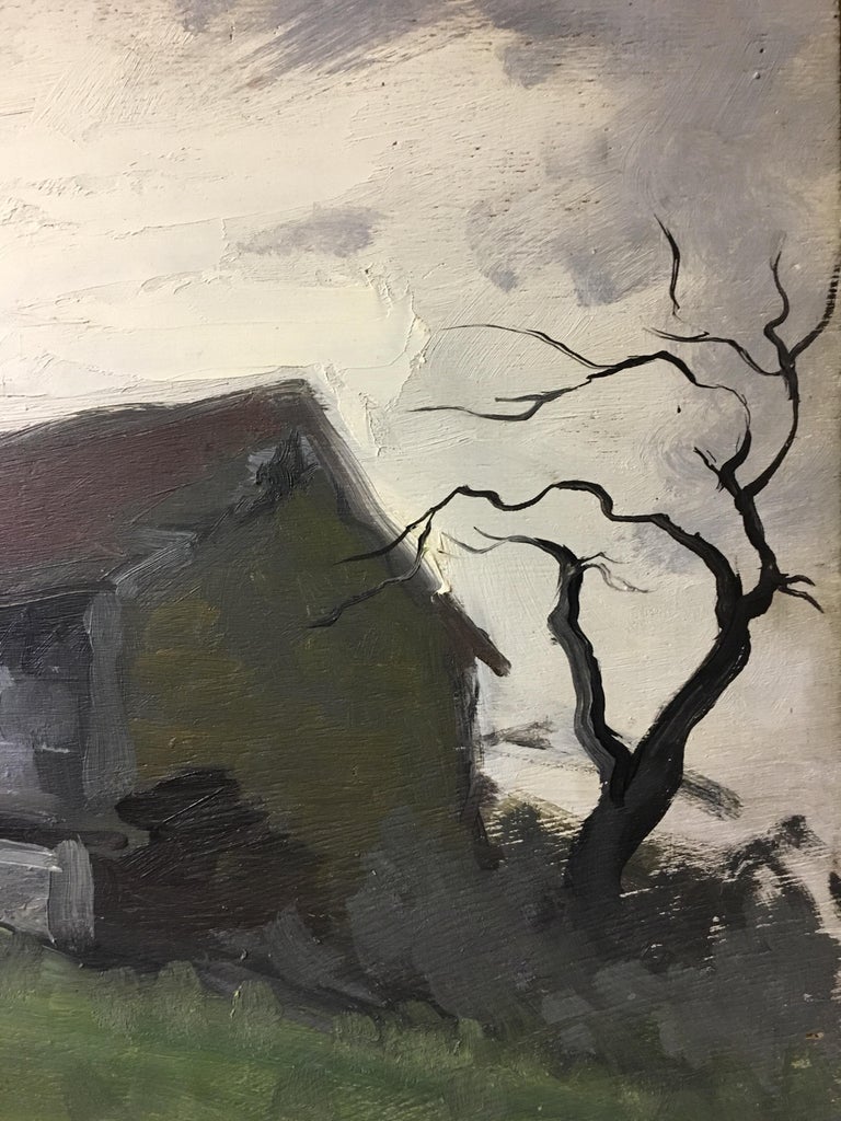 Claude Benard - Brooding Farmhouse, Impressionist Landscape, Signed Oil ...