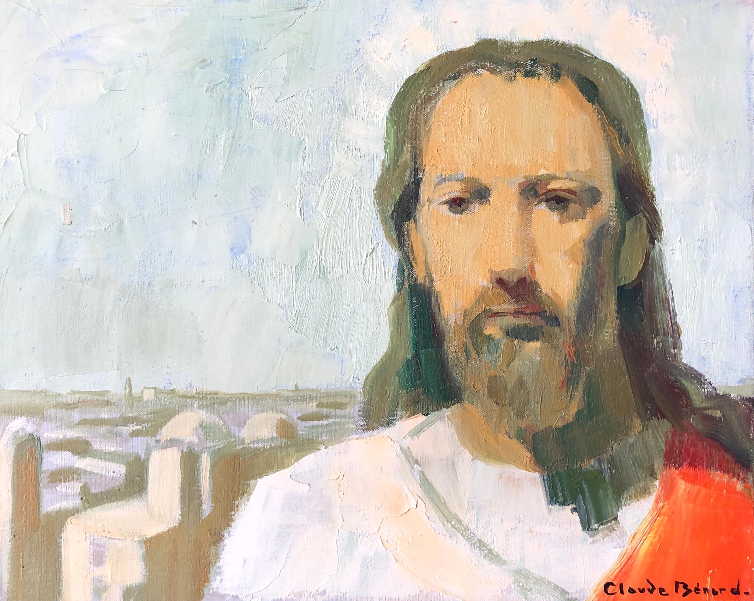 Claude Benard - Portrait of Jesus looking over Jerusalem, Signed Oil ...