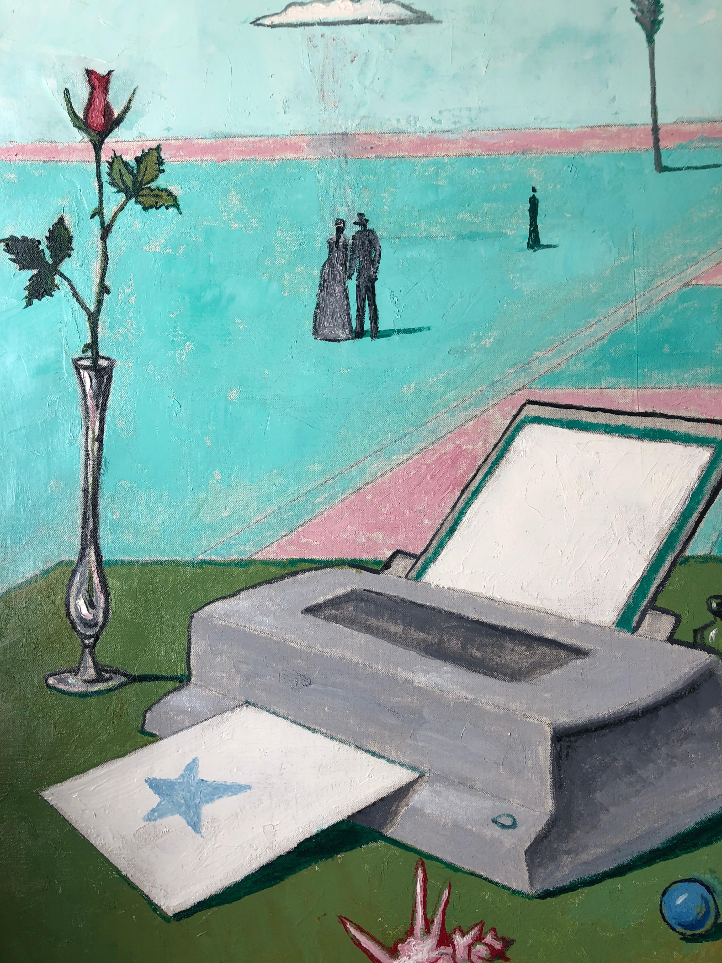 Claude Benard - Surrealist Computer, Still Life Signed Oil Painting at ...