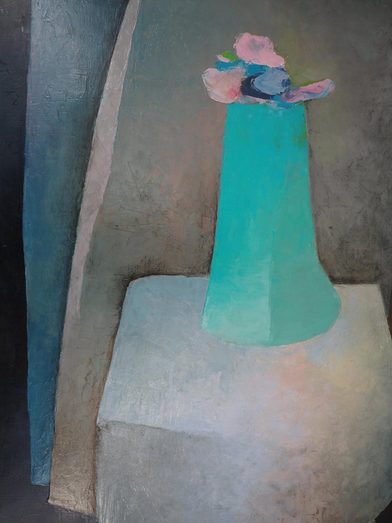 Claude Gaveau - Still Life Flowers in a Blue Vase - Original oil on canvas - Signed For Sale at ...
