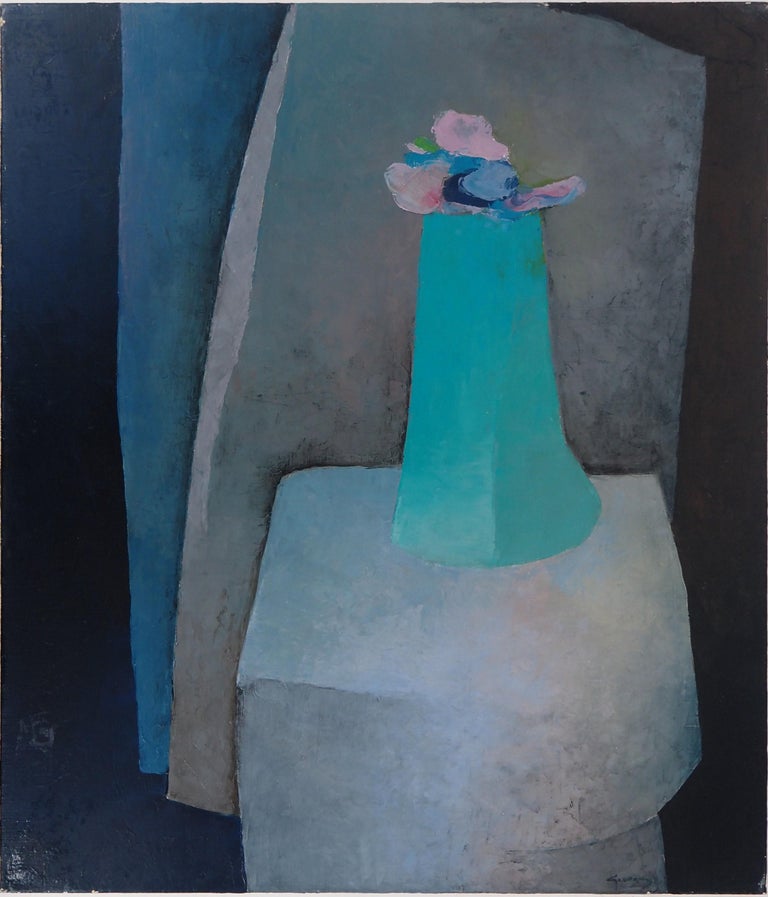 Claude Gaveau - Still Life Flowers in a Blue Vase - Original oil on canvas - Signed For Sale at ...