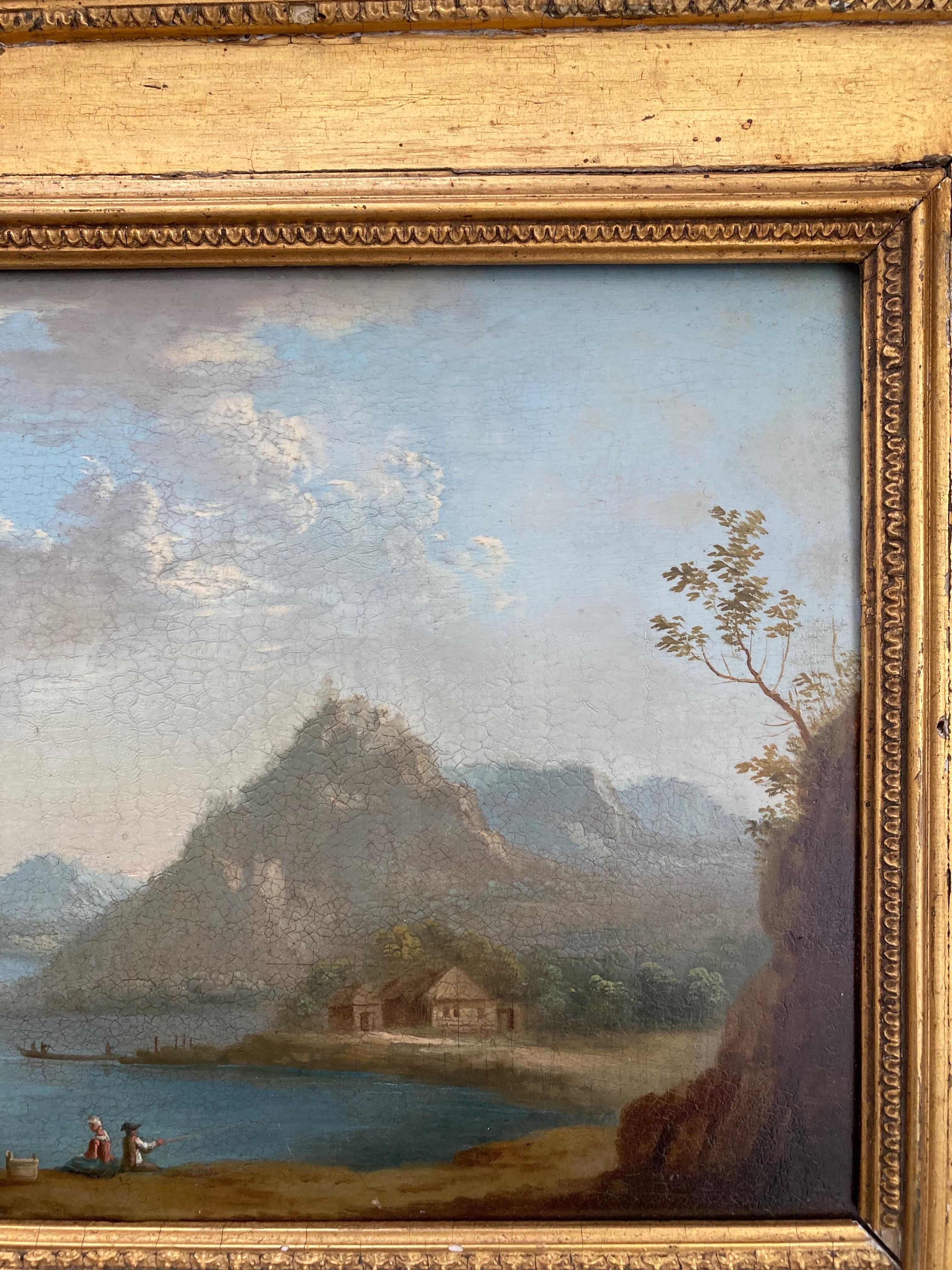 French Arcadian landscape with figures fishing in the mountains at ...