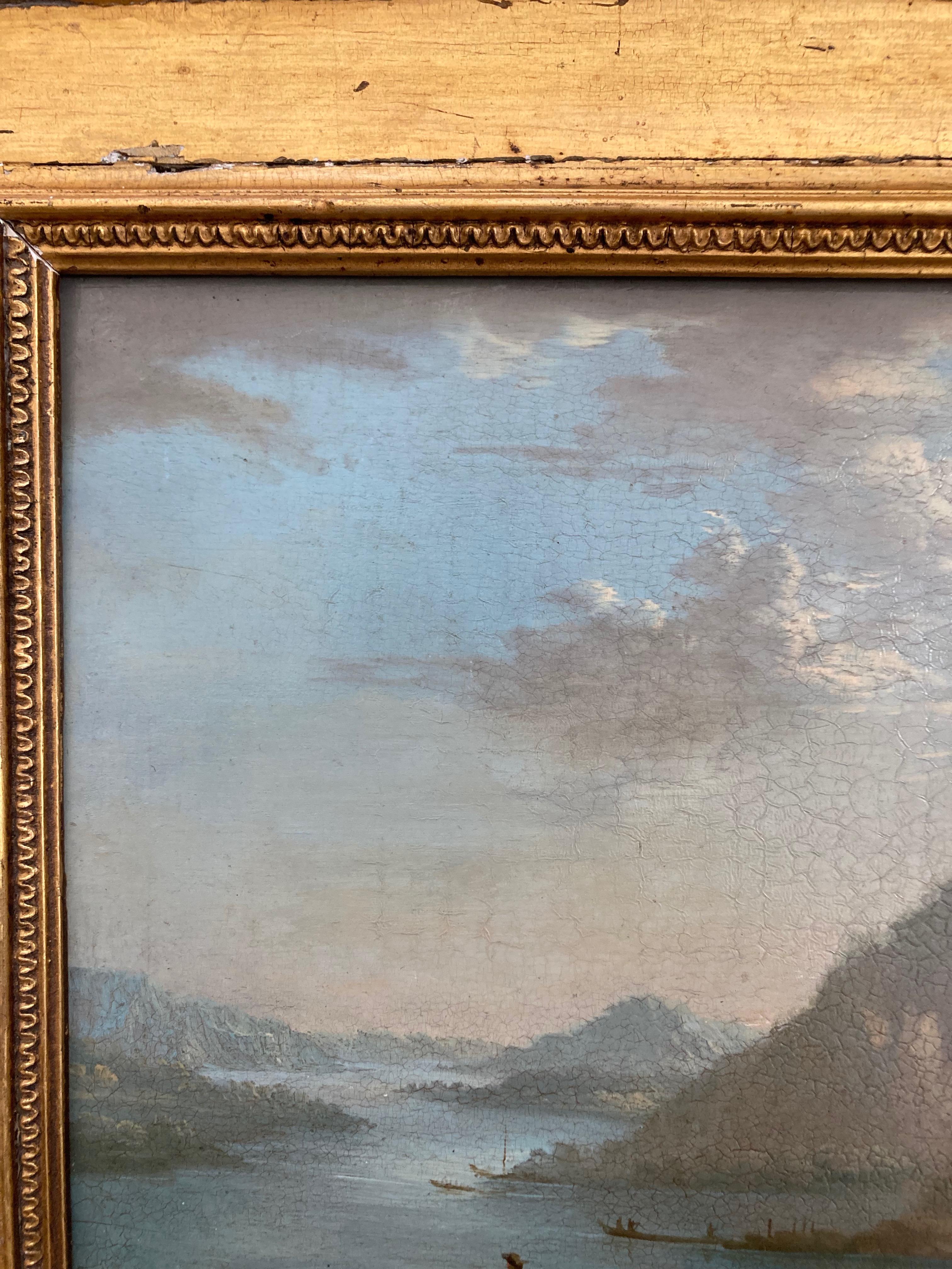 French Arcadian landscape with figures fishing in the mountains at ...