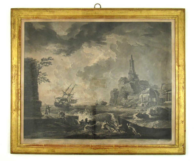Claude-Joseph Vernet - Costal Harbour Landscape with a Ship and brewing ...