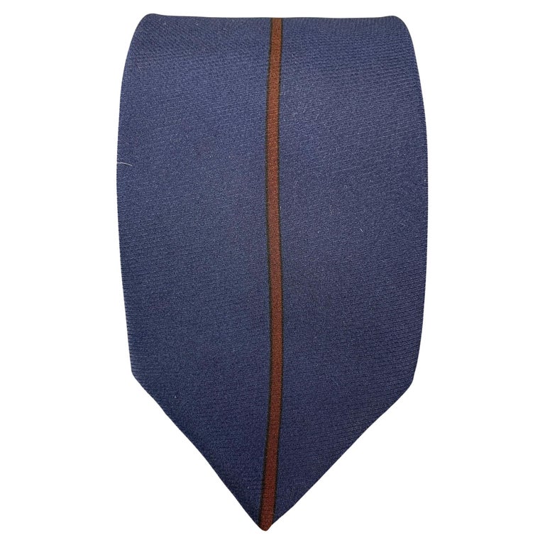 CLAUDE MONTANA Navy Brown Vertical Stripe Silk Tie For Sale at 1stDibs