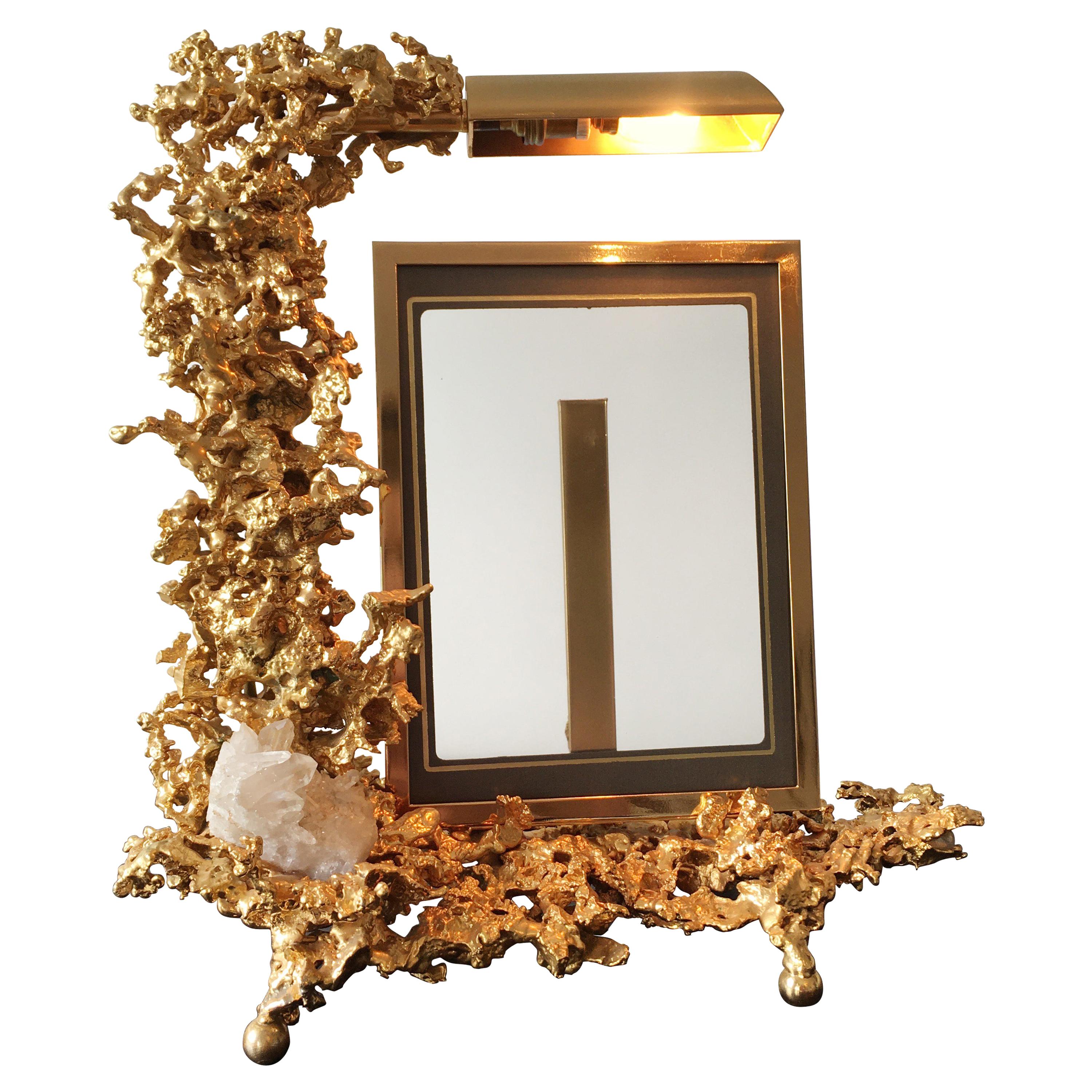 Claude Boeltz Exploded Bronze Picture Frame w/ 24kt Gold and Rock ...