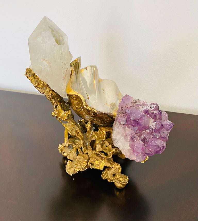 Claude Victor Boeltz French Golden Bronze Quartz Table Sculpture, 1970 ...