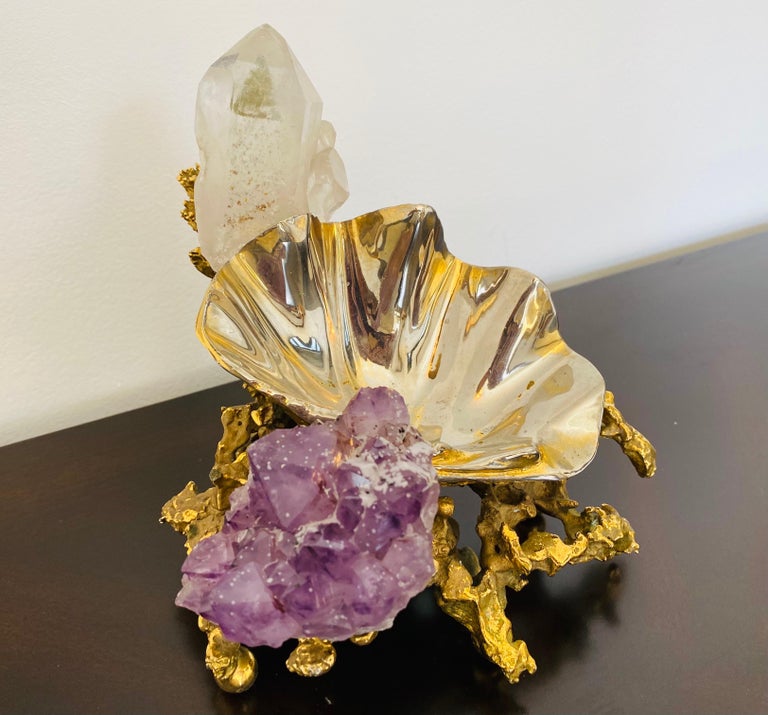 Claude Victor Boeltz French Golden Bronze Quartz Table Sculpture, 1970 ...