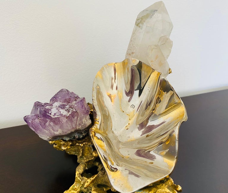 Claude Victor Boeltz French Golden Bronze Quartz Table Sculpture, 1970 ...