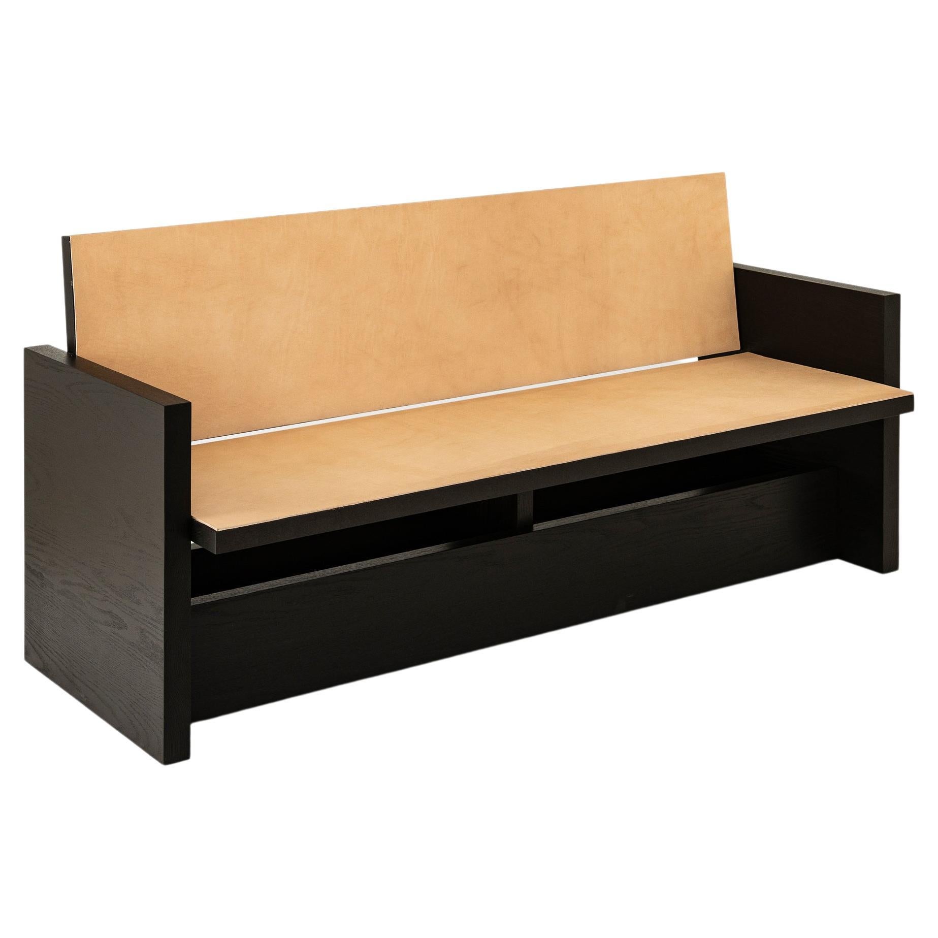 LOTO Bench, Black finished Oak wood and Amber Velvet For Sale at 1stDibs