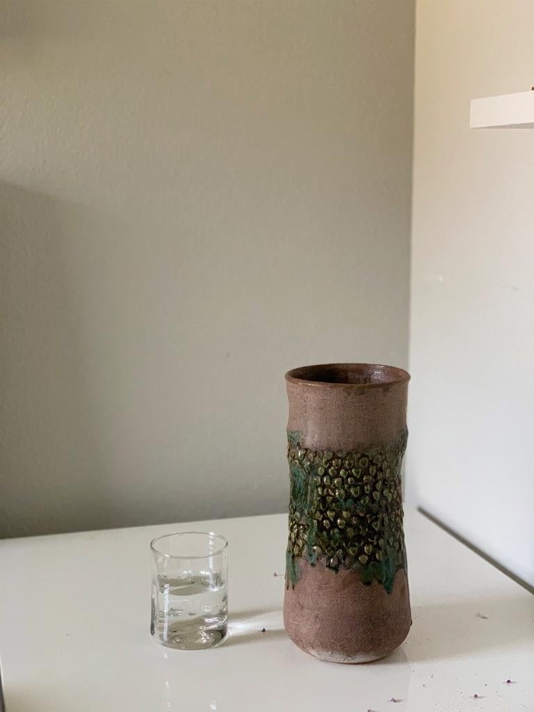 Clay Midcentury Pottery Vase w/ Green Drip Glaze - Signed For Sale at ...