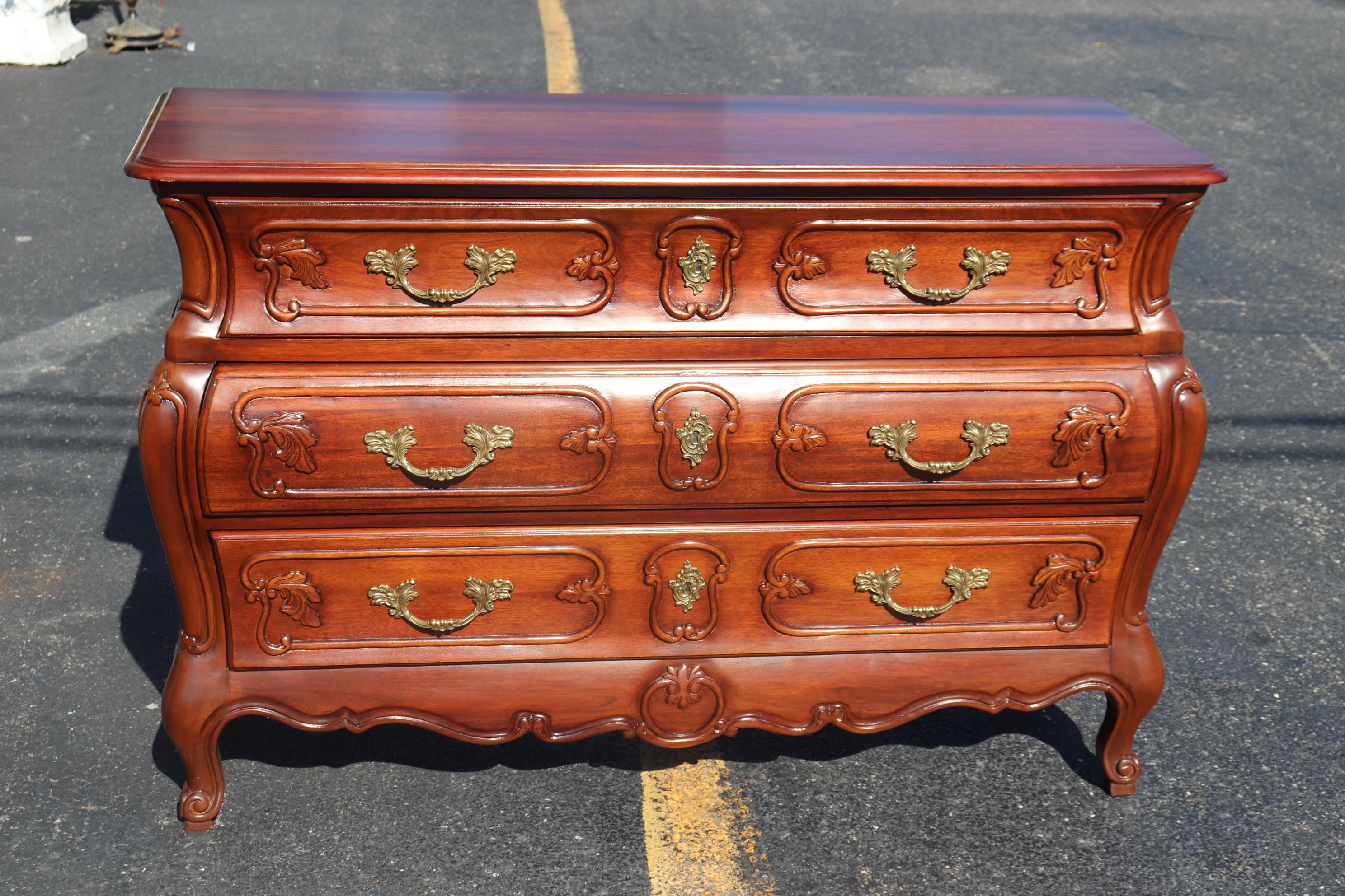 Clean Heavy Solid Walnut French Country Commode Dresser at 1stDibs