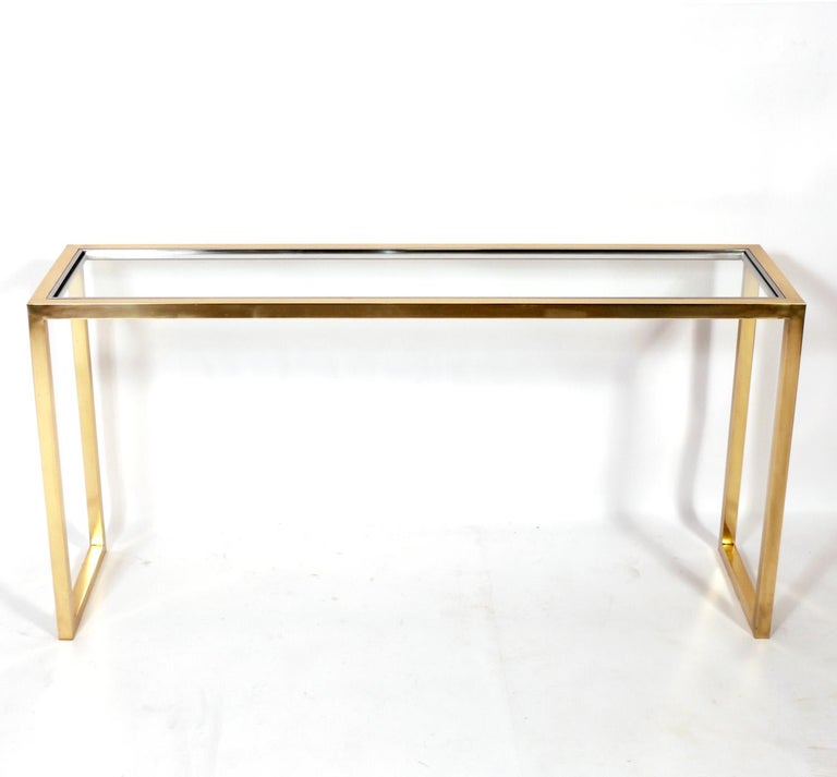 Clean Lined Modern Brass Console Table For Sale at 1stDibs
