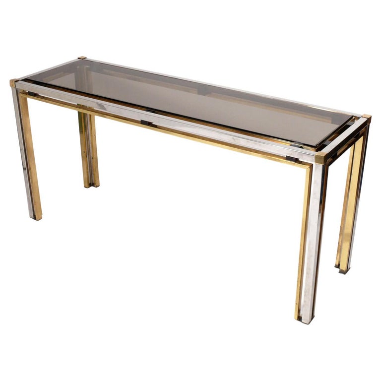 Clean Lined Modern Italian Brass and Chrome Console For Sale at 1stDibs
