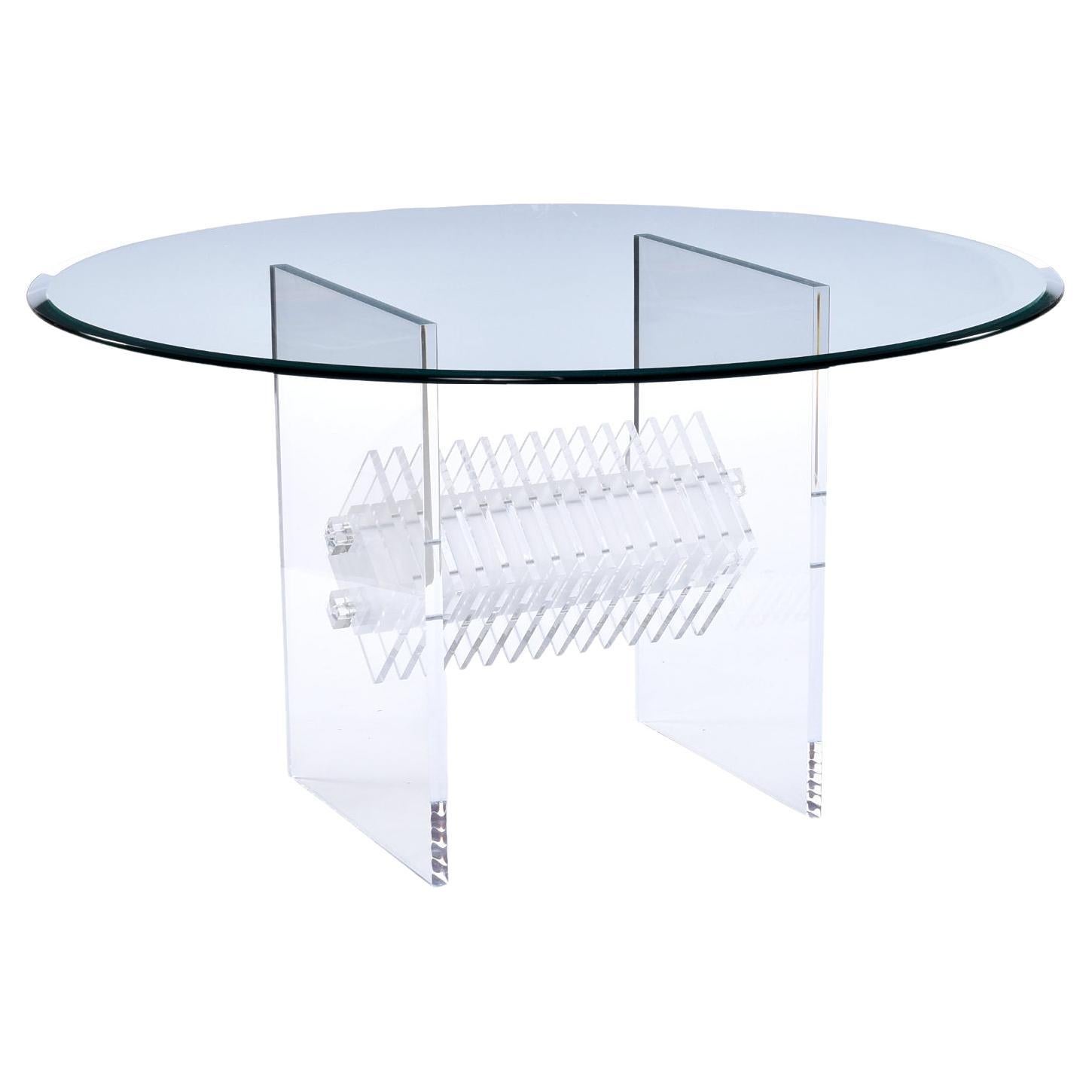 Clear Lucite Acrylic Pedestal Dining Table with Round Glass and Prism ...