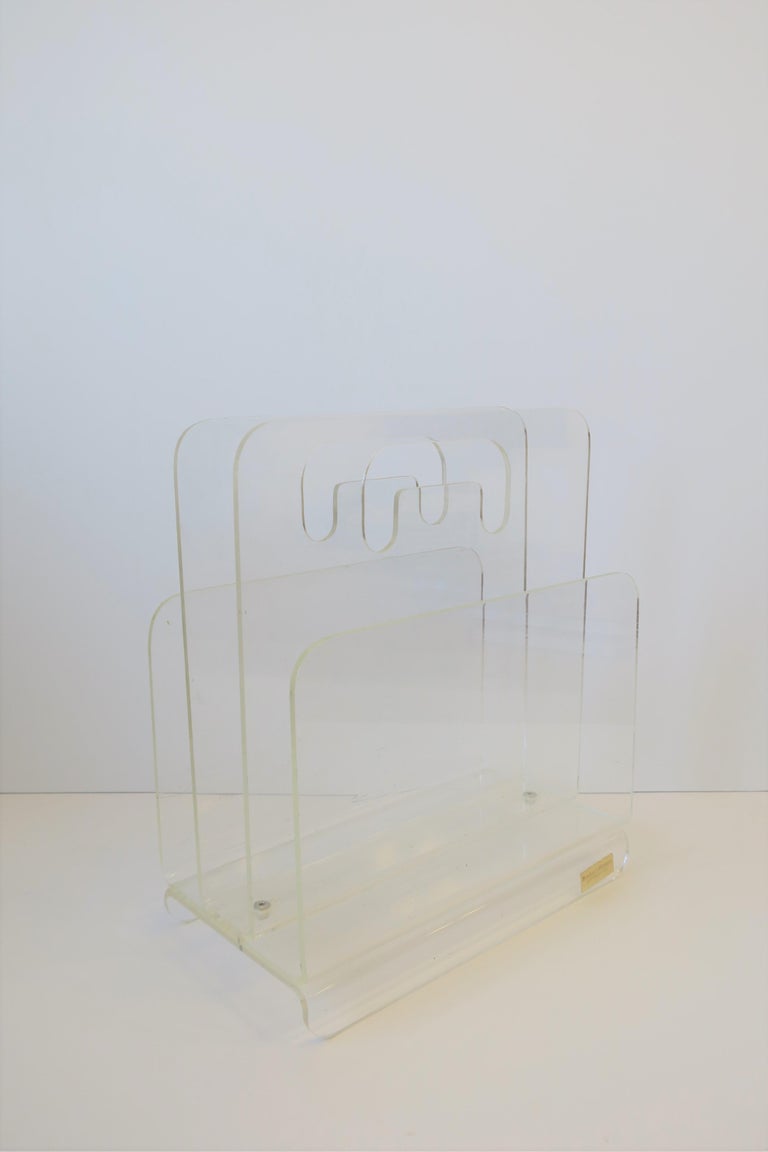 '70s Modern Clear Acrylic Lucite Magazine Holder Stand, 1976 For Sale ...