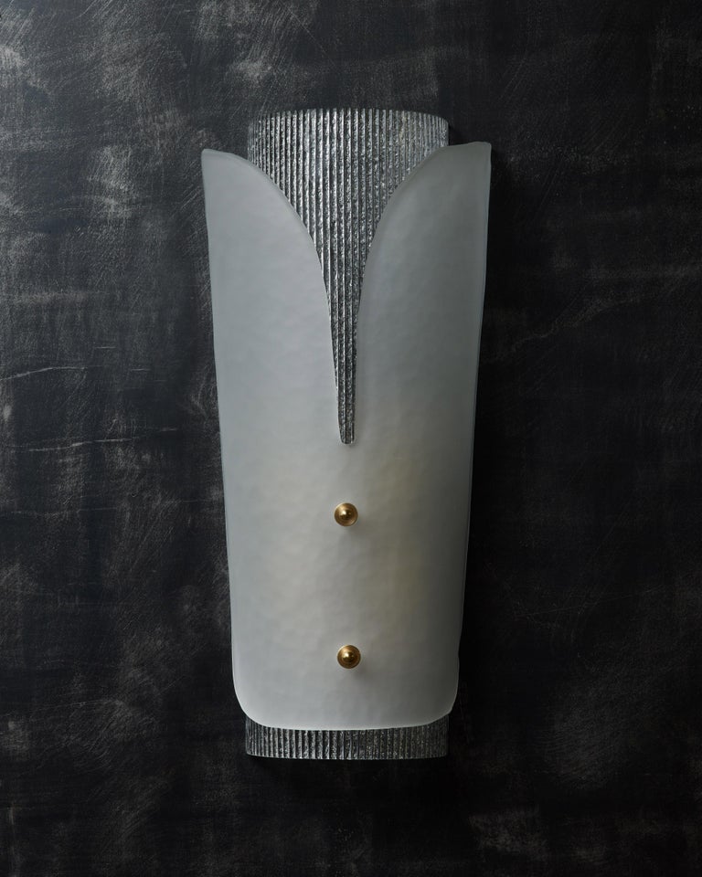 Clear and Frosted Textured Murano Glass Wall Sconces For Sale at 1stDibs