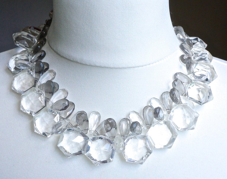 Clear and Grey Plastic Bead Necklace with a Silver Tone and Grey Clasp ...