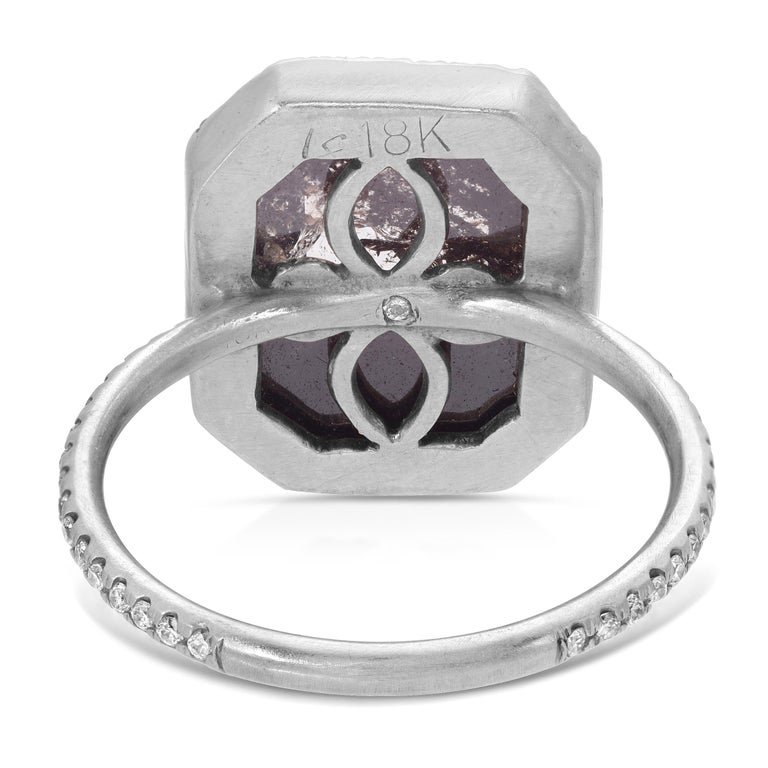 Clear Black Portrait Cut Rustic Diamond Ring with Diamond Halo in 18k ...