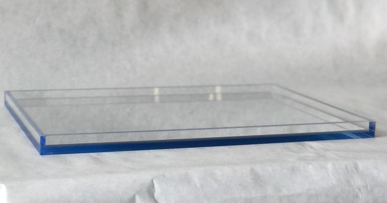 Clear Lucite with Imbedded Blue Border and Mirror Base Decorative ...