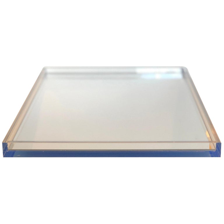 Clear Lucite with Imbedded Blue Border and Mirror Base Decorative ...