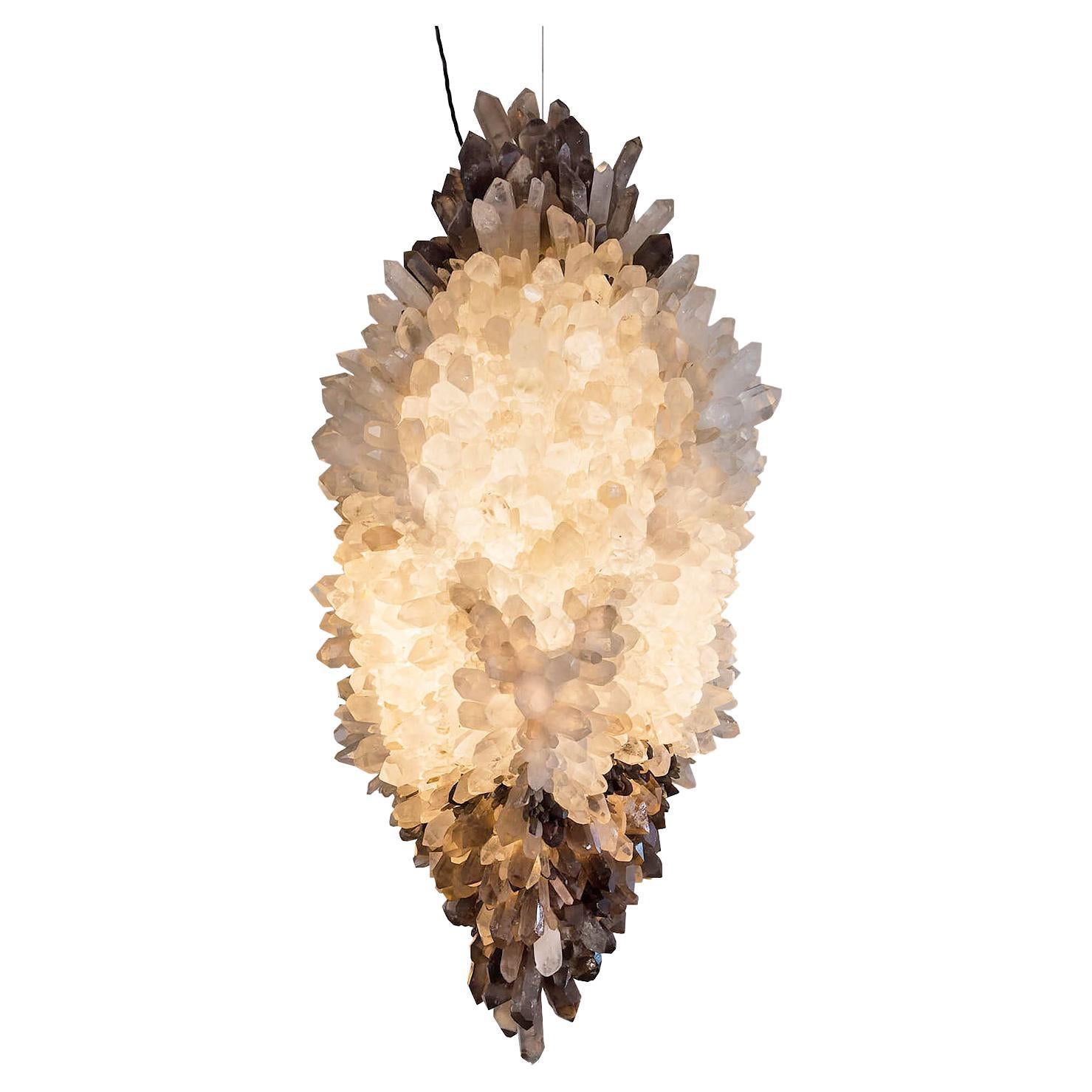 Clear and Smoky Quartz Crystal Light Sculpture, Diamond Ring by ...