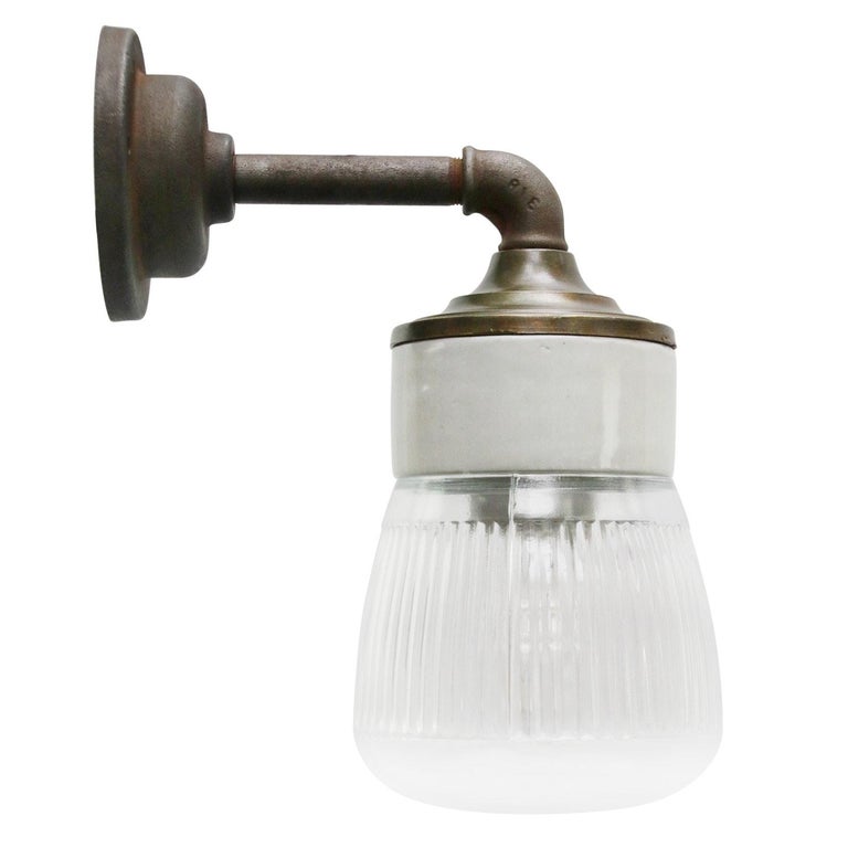 Clear Striped Glass Brass Vintage Cast Iron Arm Scones Wall Lights For ...