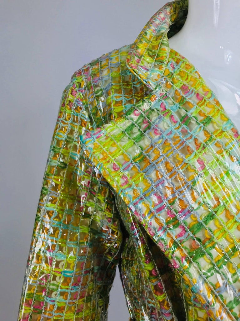 Clear vinyl covered tweed novelty rain coat with belt 1960s at 1stDibs
