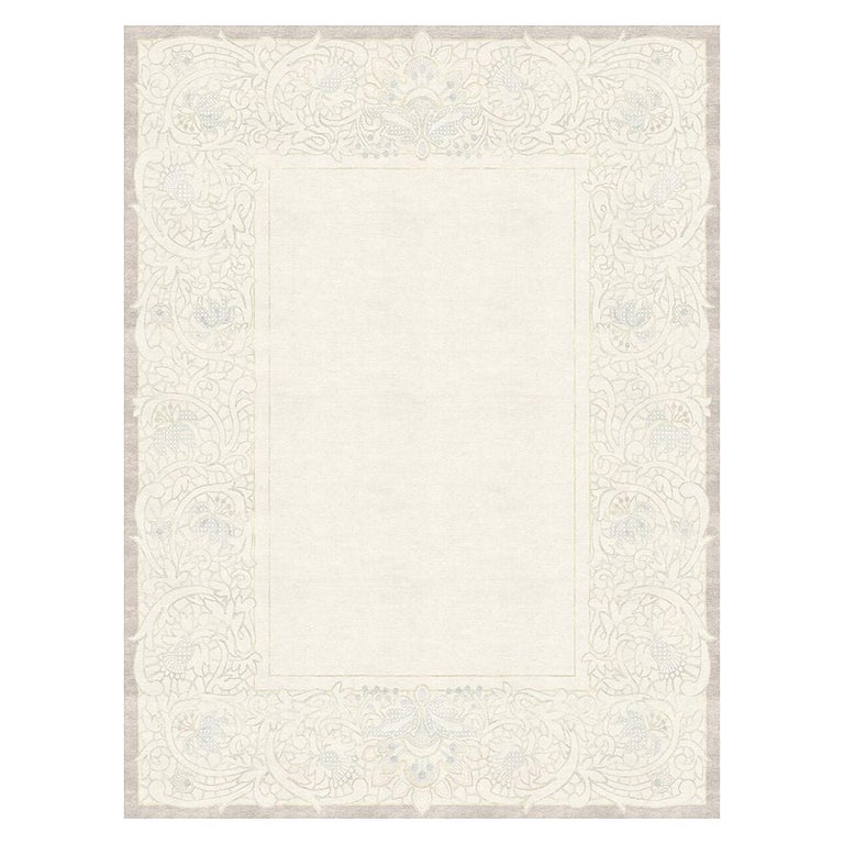 Floral Patterned classic white rug for bedroom, handmade - Clementine ...