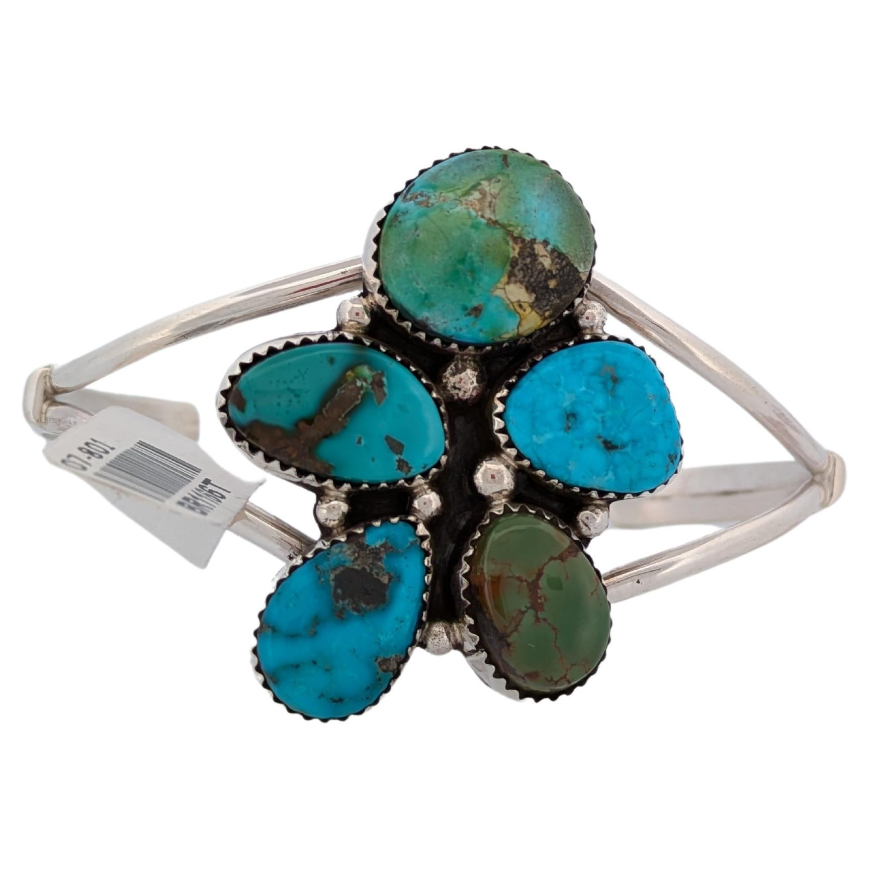 Pat Platero HUGE Navajo Sterling Silver Turquoise Cluster Cuff Bracelet ...