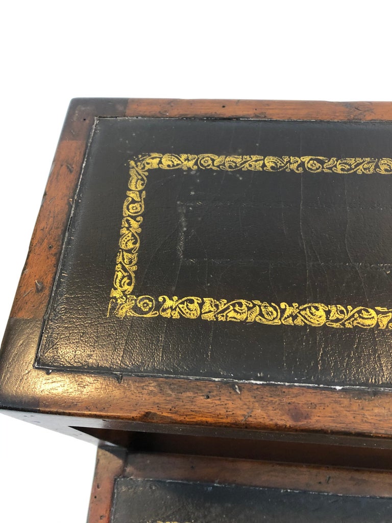 Clever Convertible Vintage Wood and Tooled Leather Library Steps and ...