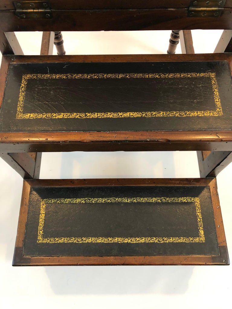 Clever Convertible Vintage Wood and Tooled Leather Library Steps and ...