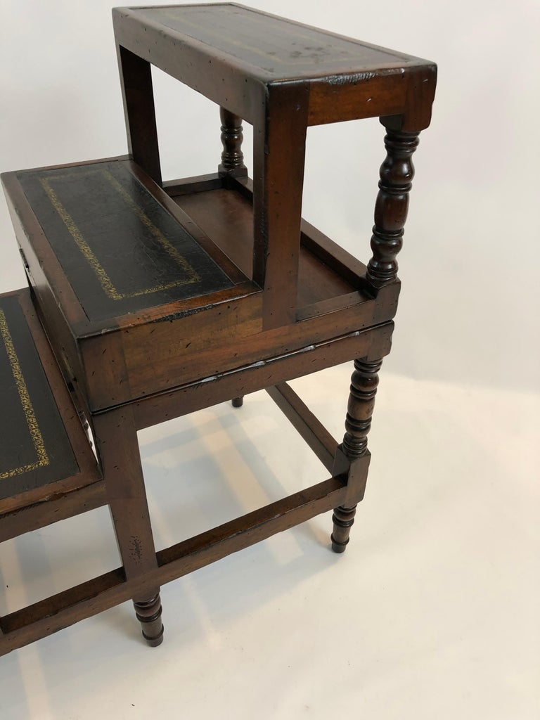 Clever Convertible Vintage Wood and Tooled Leather Library Steps and ...