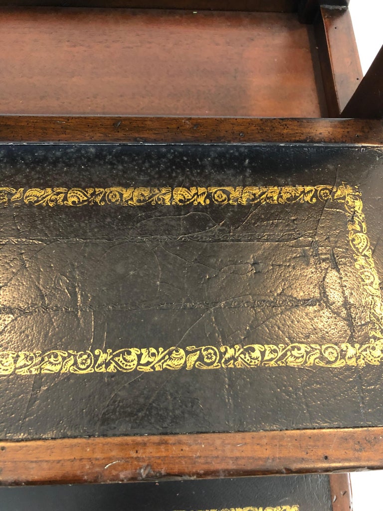 Clever Convertible Vintage Wood and Tooled Leather Library Steps and ...