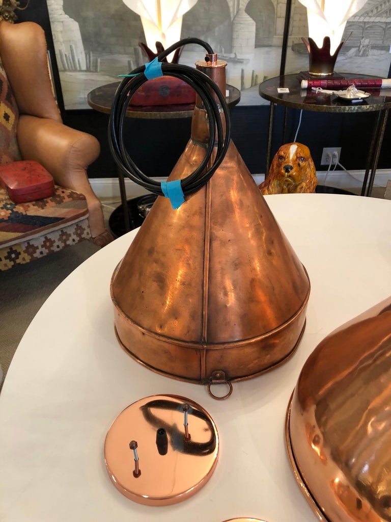 Clever Trio of Antique Copper Funnel Light Pendants For Sale at 1stDibs ...