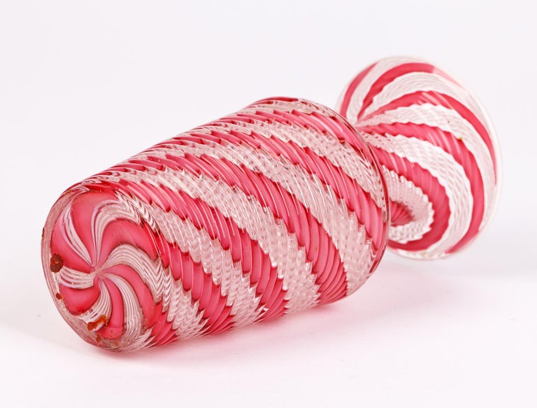 Clichy French Latticinio Pink Ribbon Patterned Glass Vase For Sale at ...